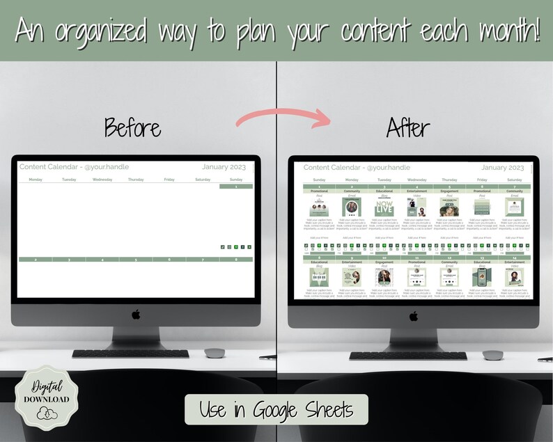 30 Day Content Calendar, Editable Social Media Planner, Google Sheets ...