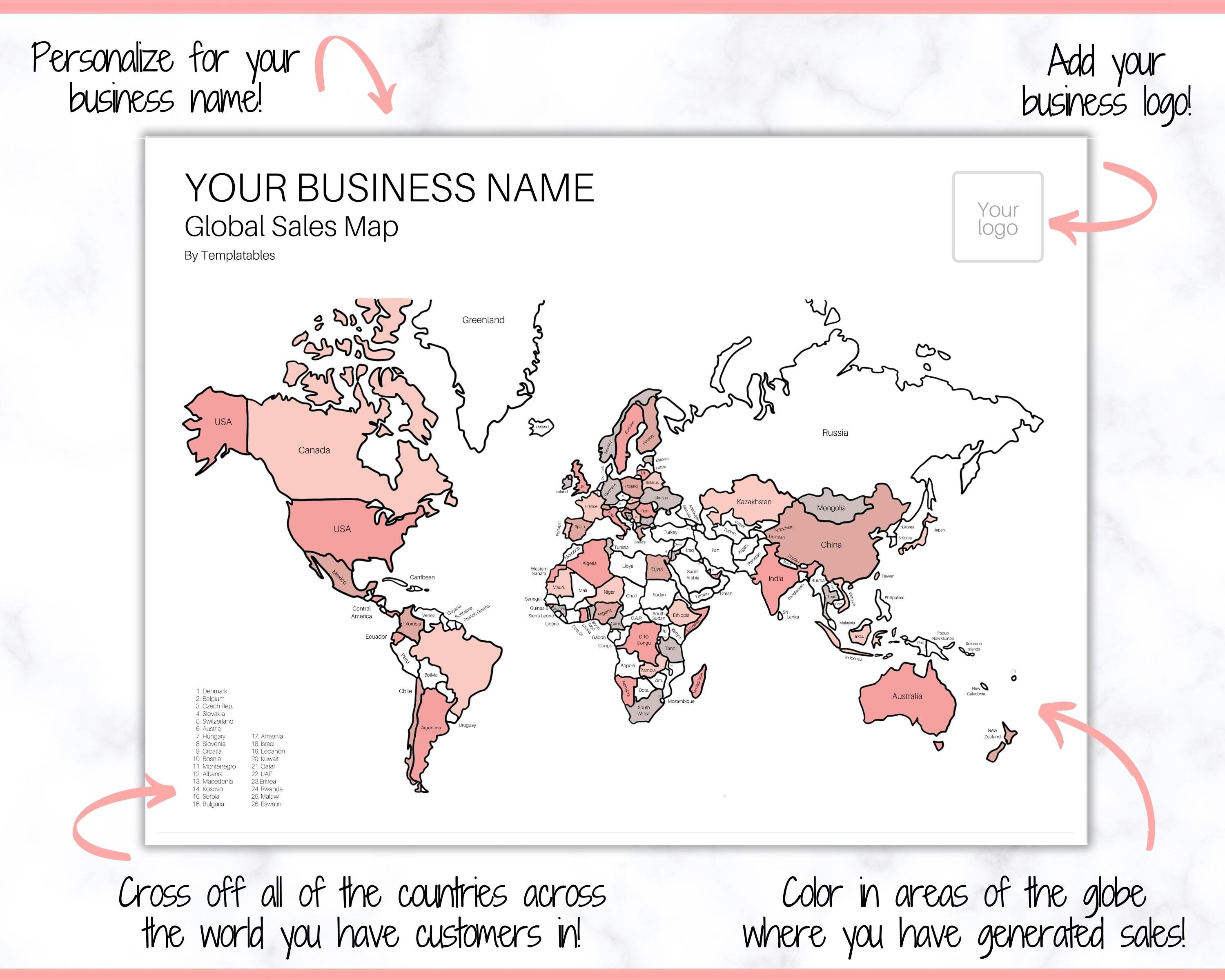 WORLD Sales Map, EDITABLE Etsy Global Sales Tracker, Business Sales Map ...