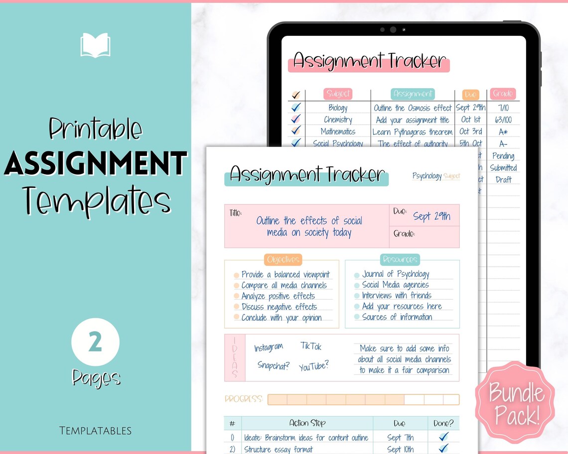 Assignment Planner BUNDLE Printable Assignment Tracker for - Etsy