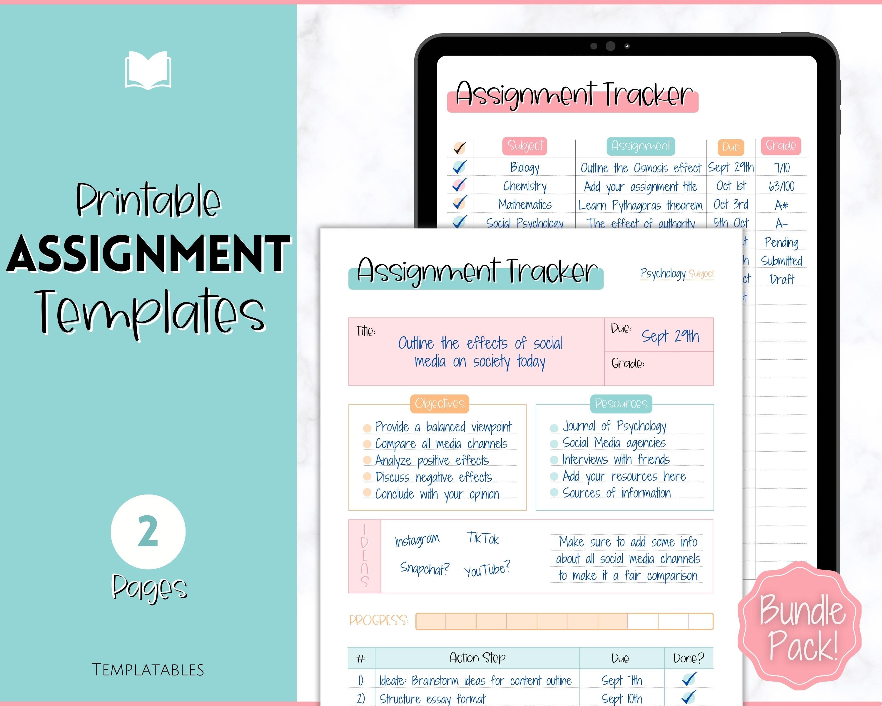 Assignment Planner BUNDLE Printable Assignment Tracker for - Etsy