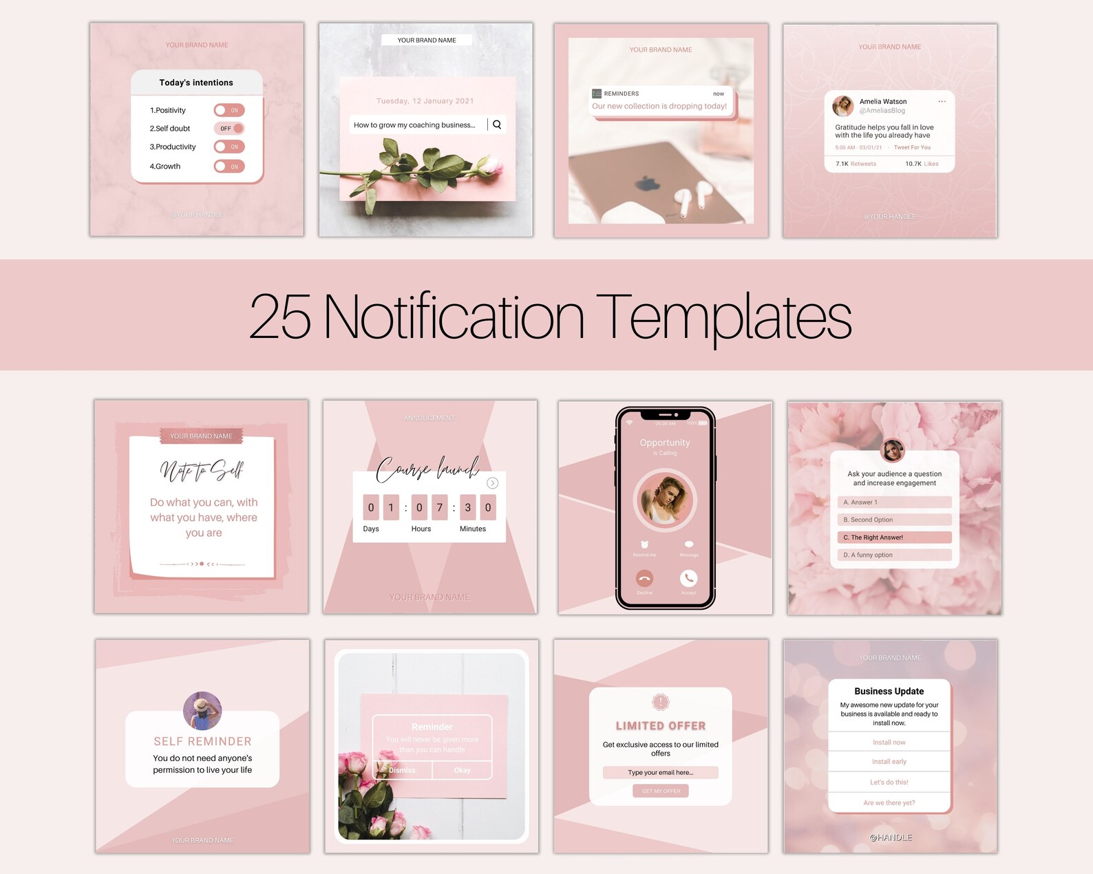 Instagram NOTIFICATION Series Post Templates, Social Media Engagement ...