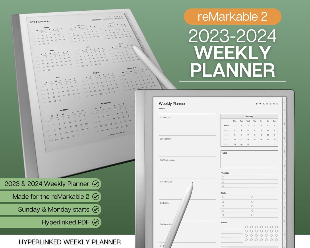 Remarkable 2 Weekly Planner 2023 & 2024 Digital Planner - Etsy