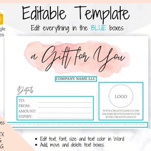 Gift Certificate Template. Editable Gift Voucher, Gift Card Template ...