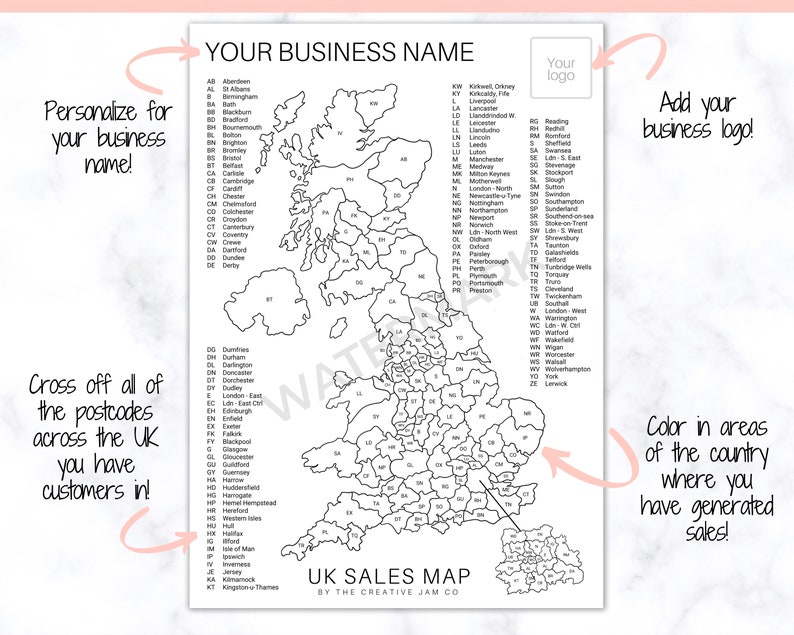 UK Sales Map Business Postcode Sales Map Colour in Map Etsy - Etsy UK