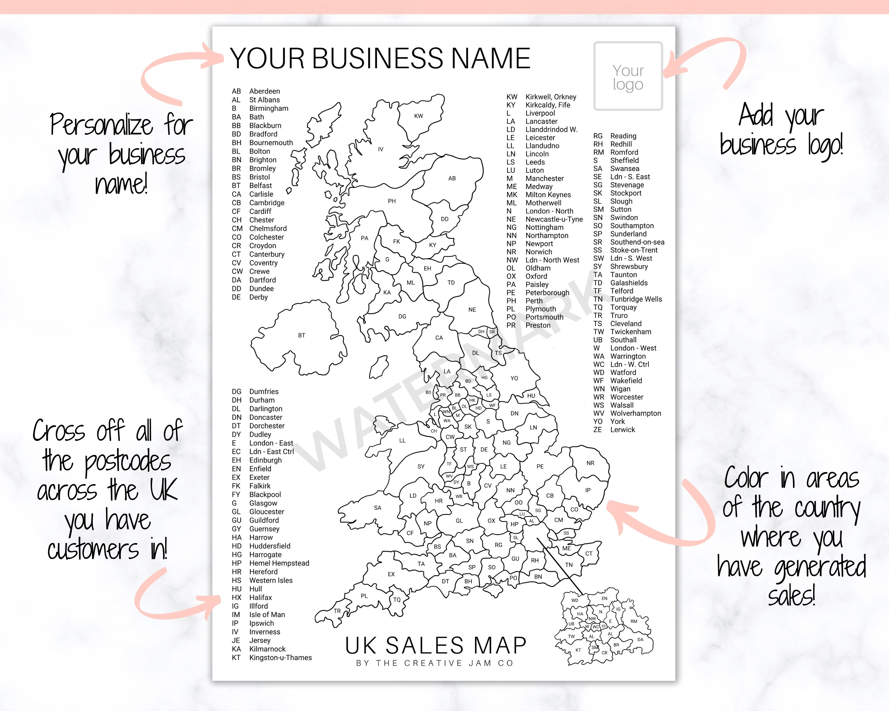 UK Sales Map Business Postcode Sales Map Colour in Map Etsy - Etsy UK