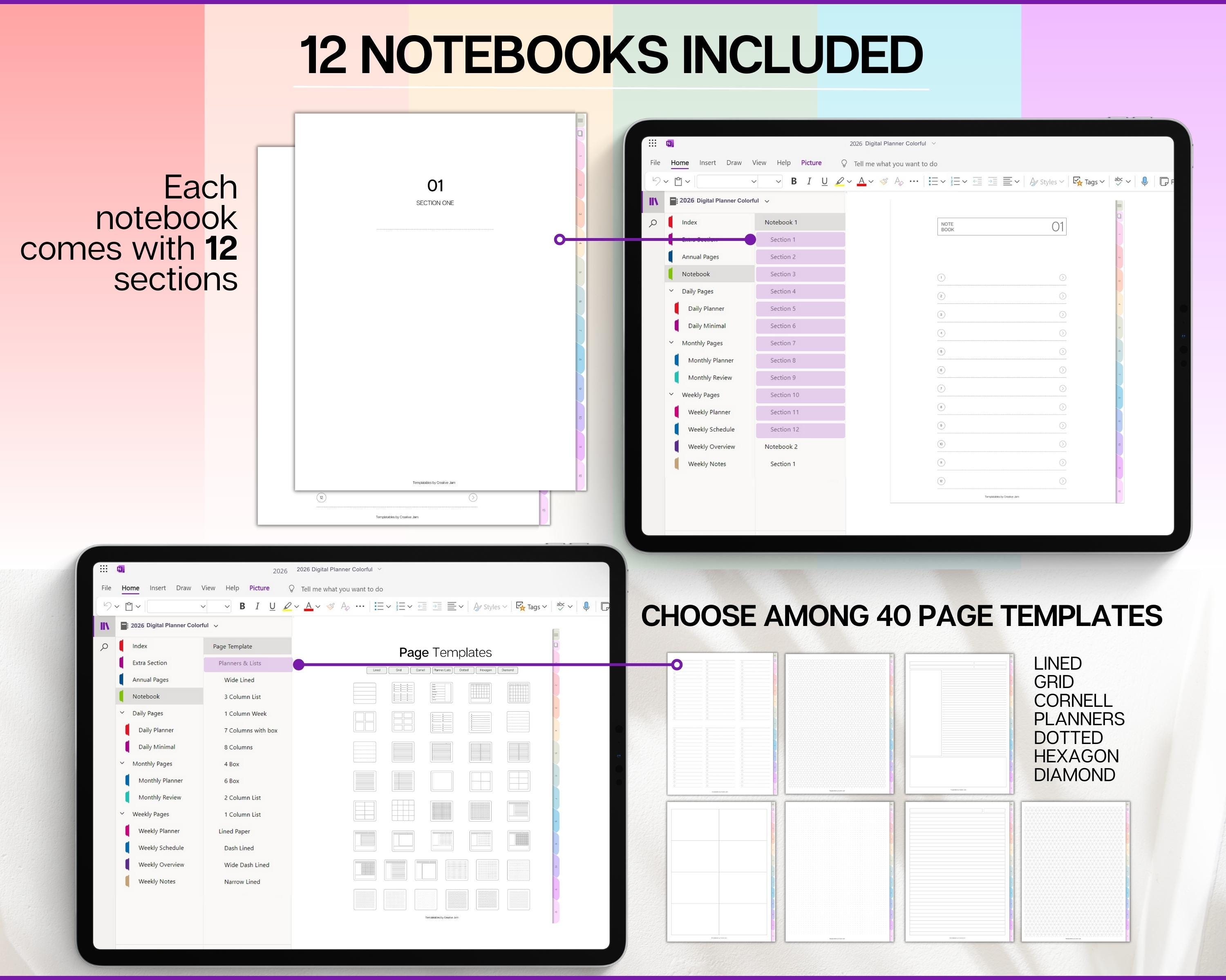 Onenote Planner, 2026 COLORFUL Digital Planner, Onenote Template, Daily ...