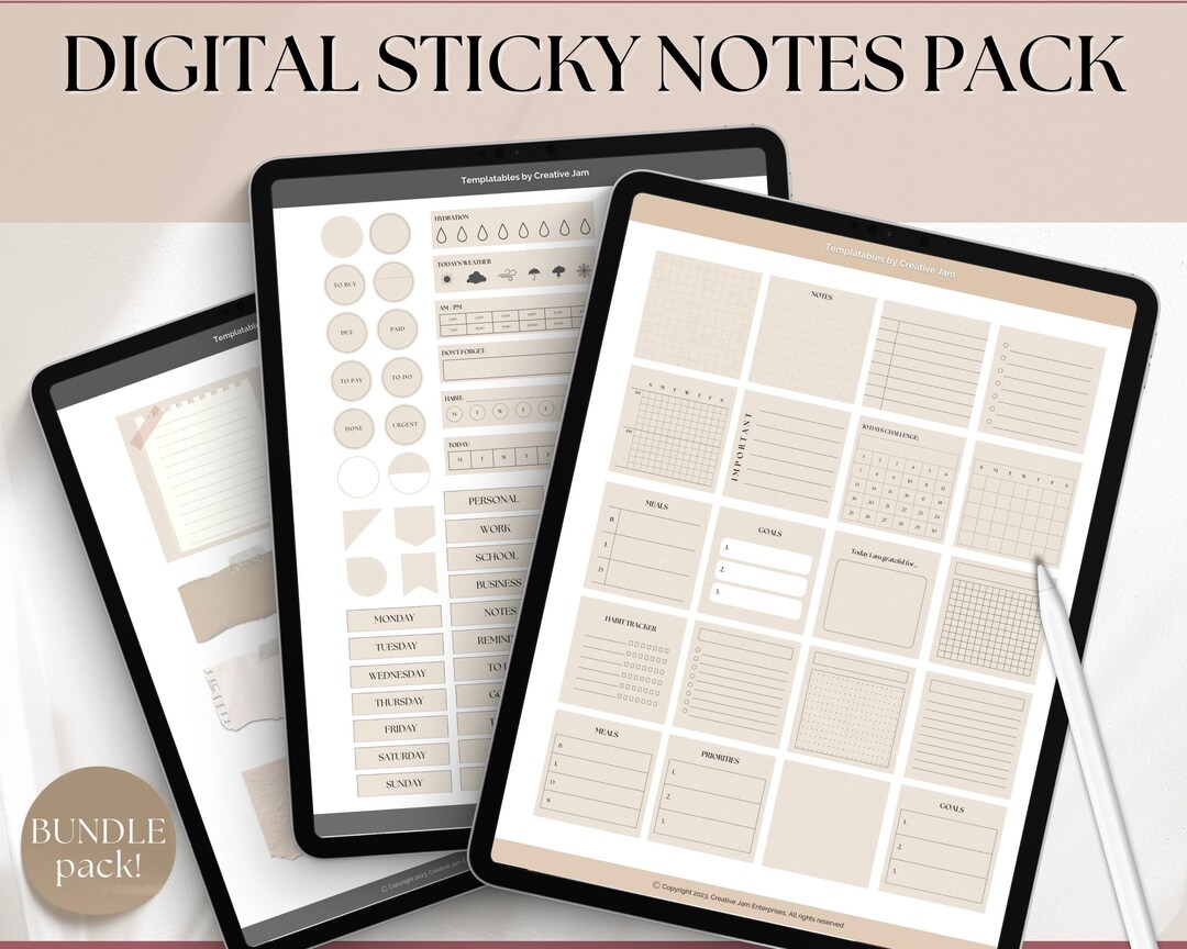 Digital Sticky Notes, Digital Planner Sticker Pack, Adhesive Notes ...