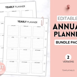 Yearly Overview, Editable Yearly Planner, Year at a Glance, Undated ...