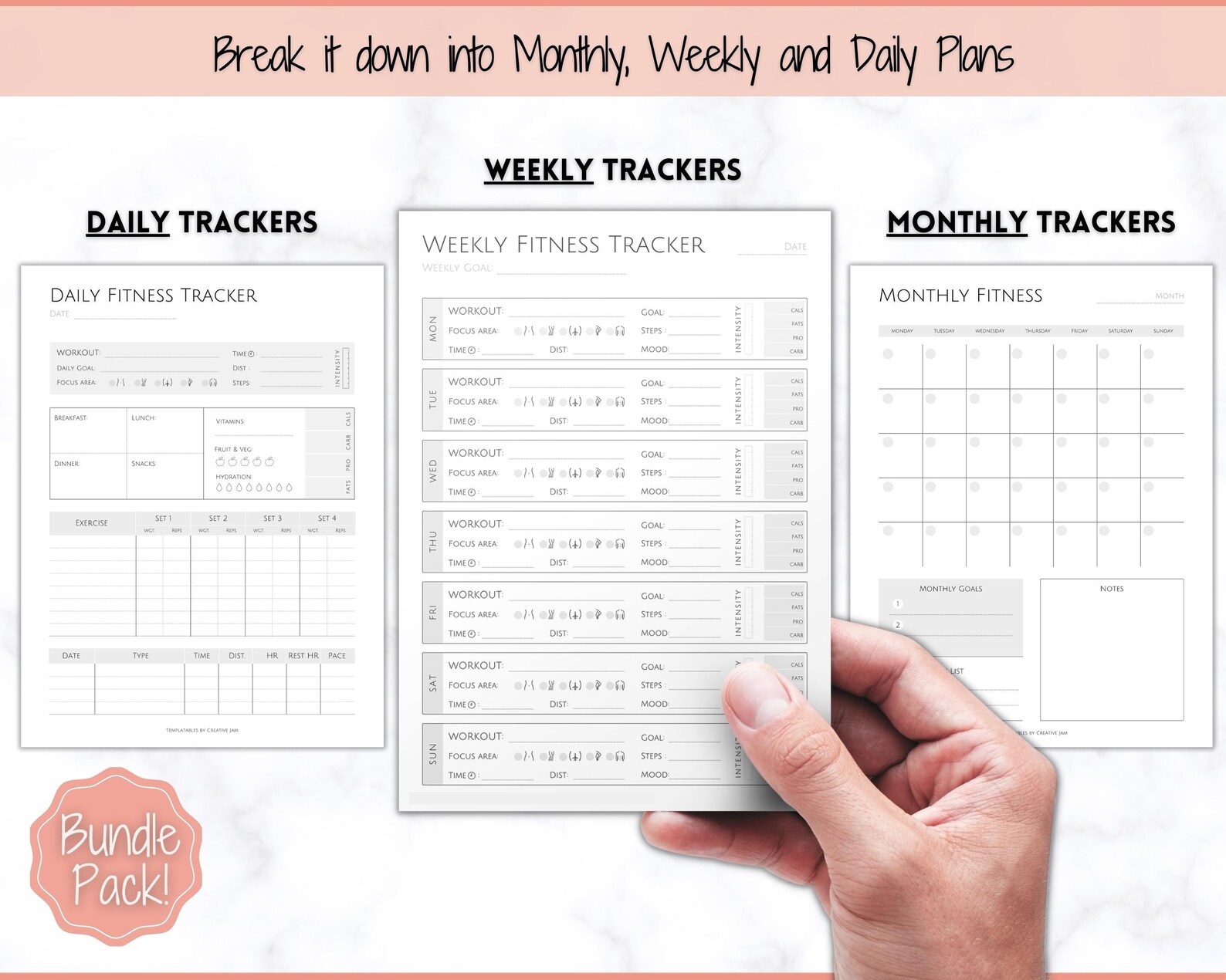 Fitness Planner, Weight Loss Tracker, BUNDLE, Workout Planner Fitness ...
