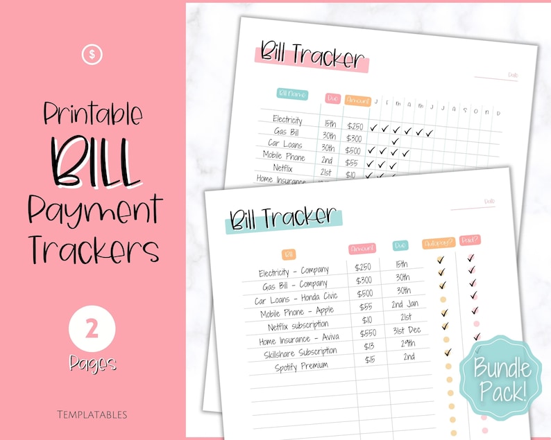 Bill Payment Tracker, Printable Monthly Bill Organizer & Checklist ...