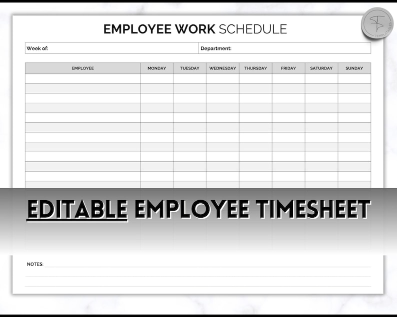 Employee Work Schedule, EDITABLE Employee Time Sheet Template, Weekly ...