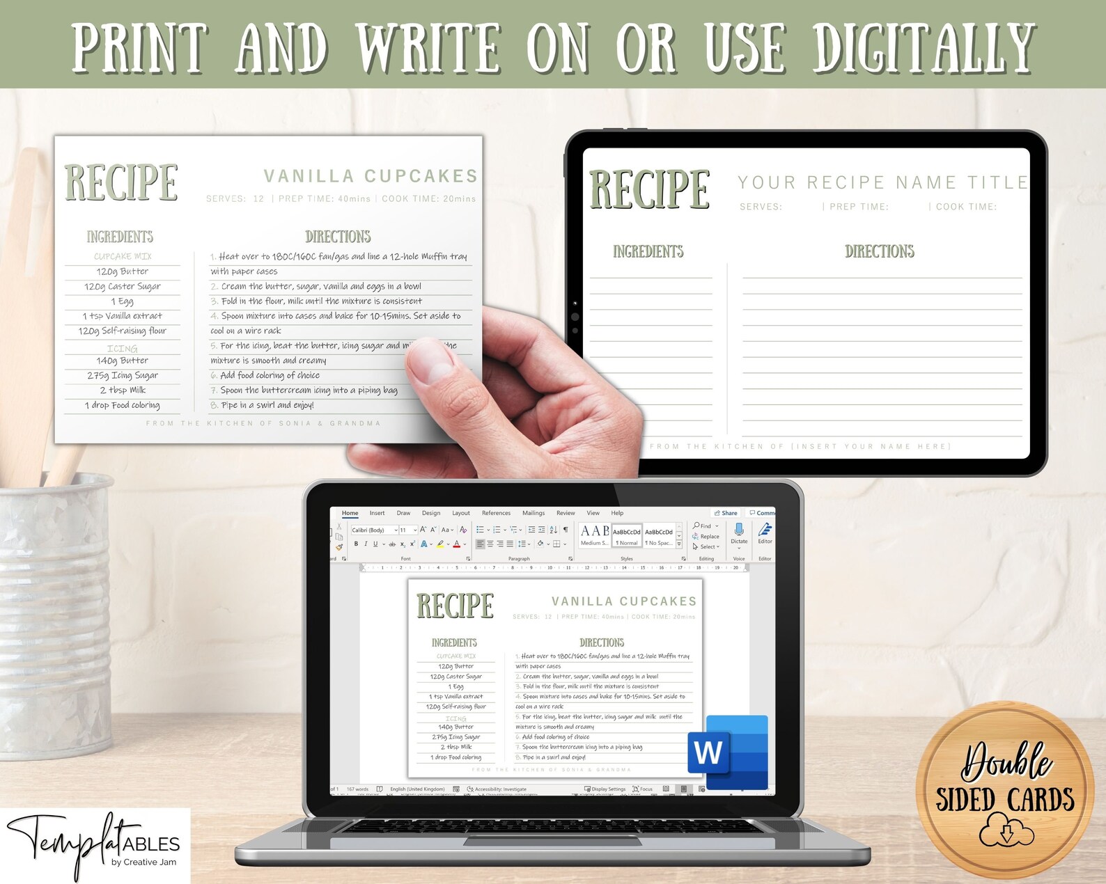 EDITABLE Recipe Card Template Recipe Template Recipe Cards - Etsy