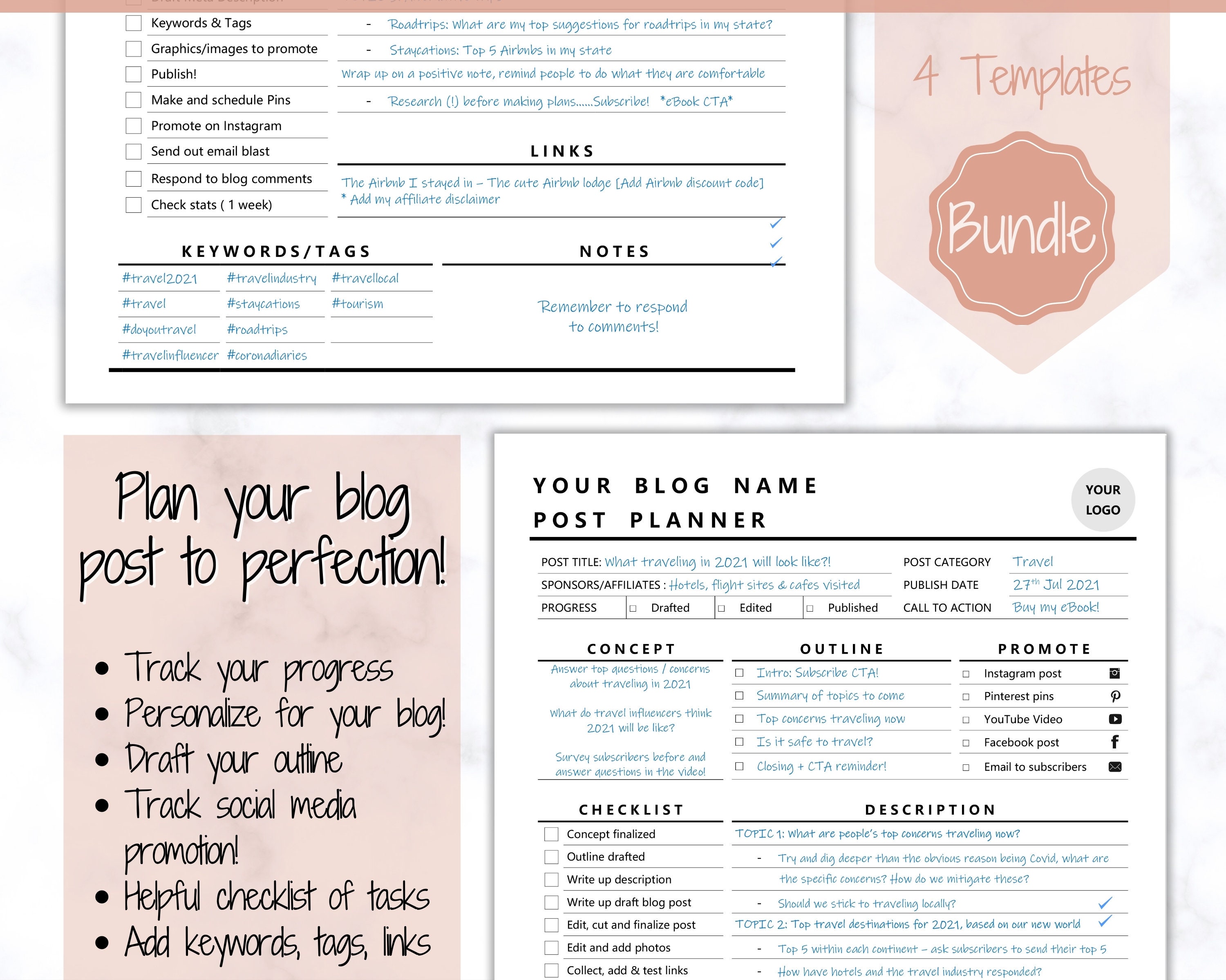 EDITABLE Blog Post Planner Templates Blogger Bundle Blog - Etsy UK
