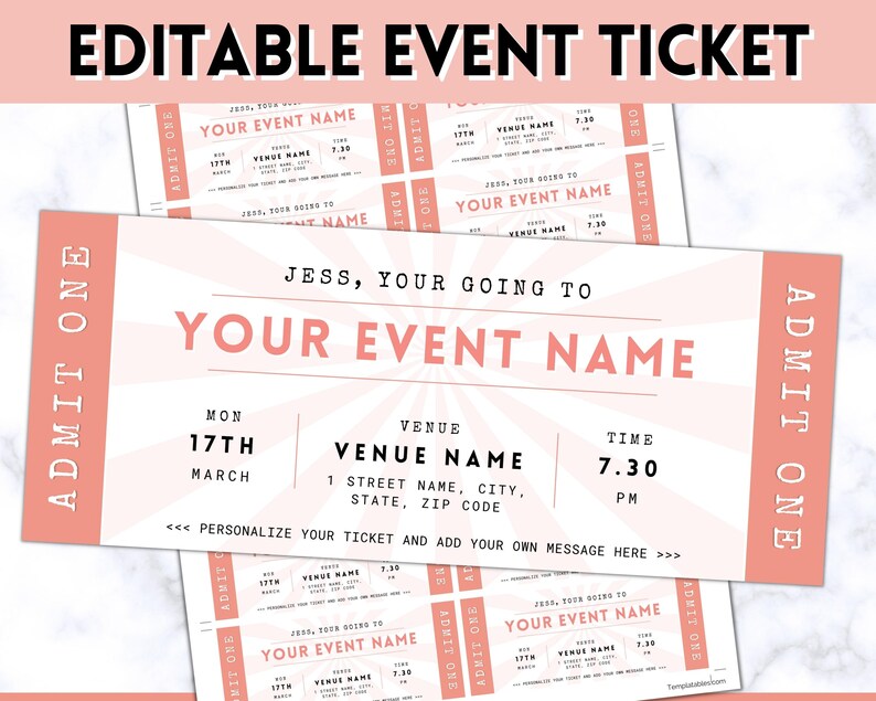 EDITABLE Event Ticket Template DIY Event Printable Surprise - Etsy