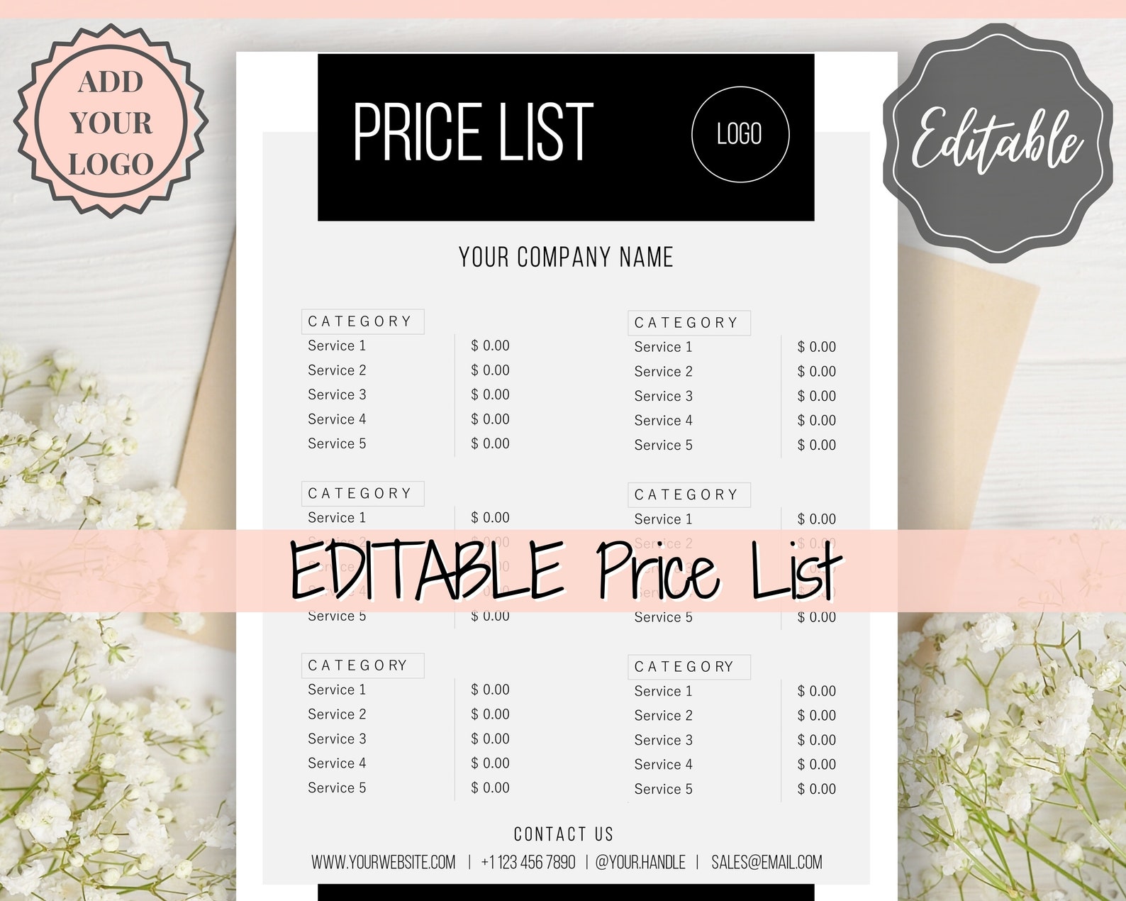 PRICE LIST Template Editable. Printable Price Sheet Price - Etsy UK