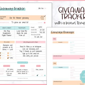 Giveaway Tracker, Social Media Planner, Printable Giveaway Template ...