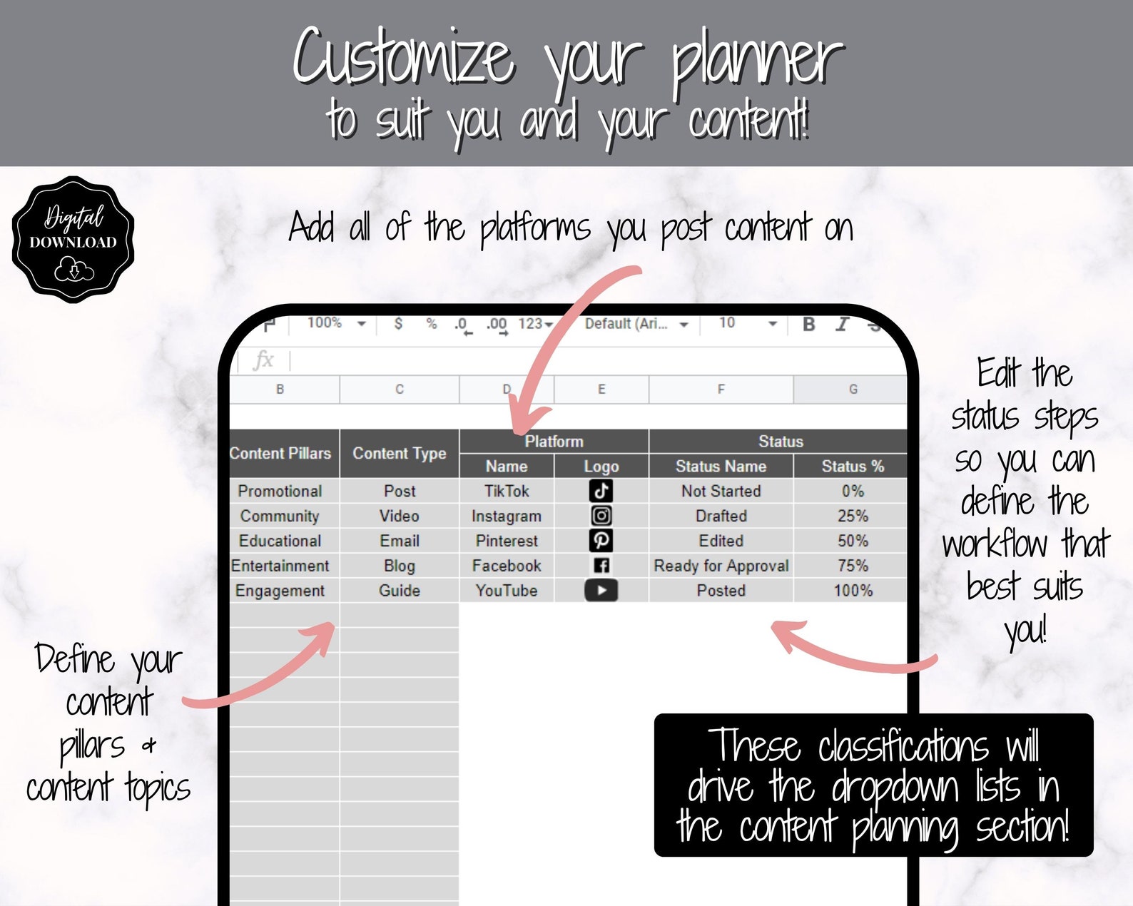 30 Day Content Calendar, Editable Social Media Planner, Google Sheets ...