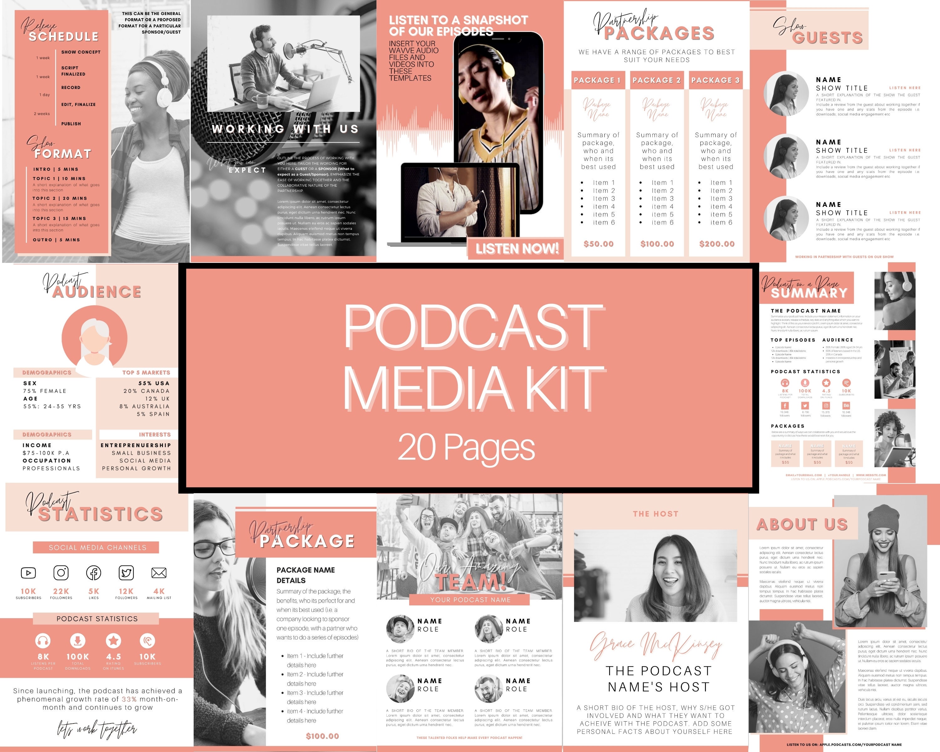 Podcast MEDIA KIT Template Editable Canva Press Kit Business | Etsy