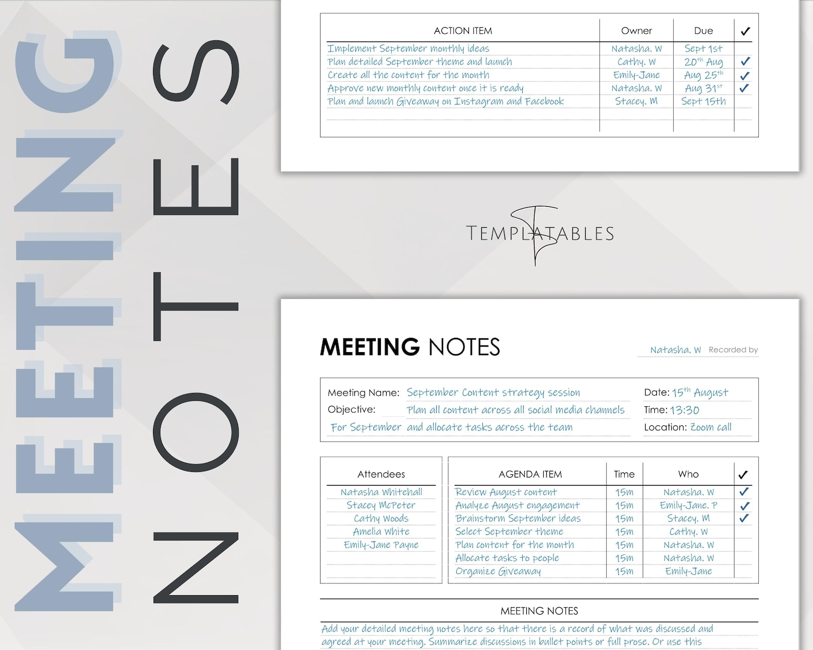 Meeting Notes Template, Editable Meeting Minutes, Printable Business ...
