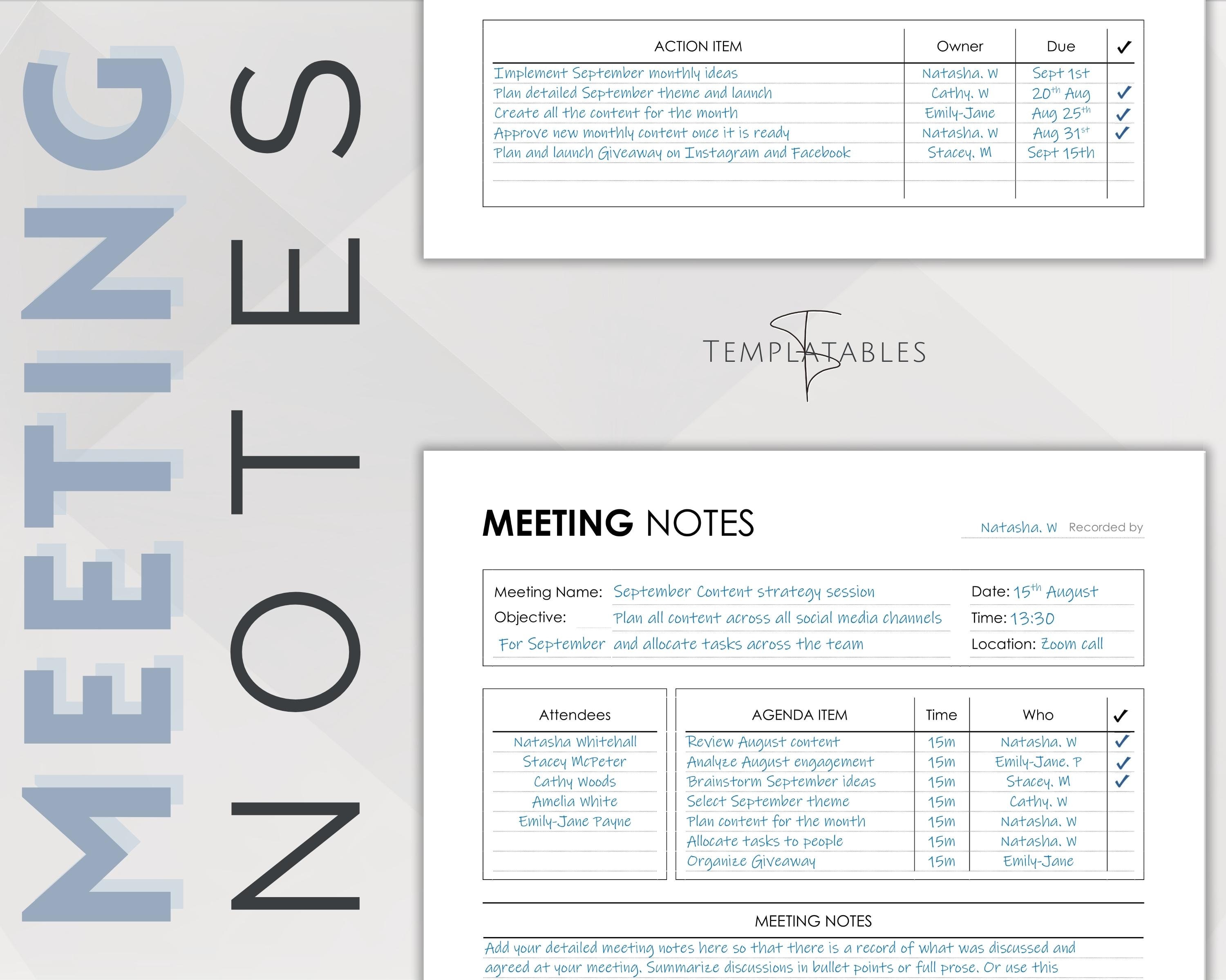 Editable Meeting Notes Template, Printable Business Meeting Minutes ...