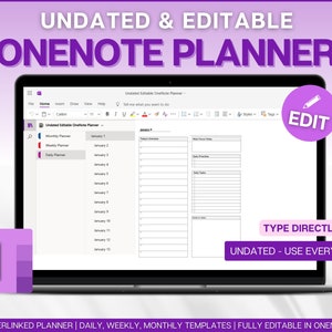 Onenote Planner, EDITABLE Digital Planner, UNDATED Onenote Template ...