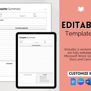 EDITABLE Chapter Summary Template, Study Guide, Textbook Outline Review ...