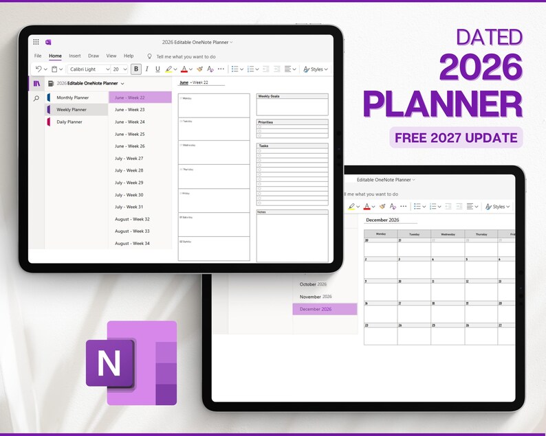 2026 Onenote Digital Planner, EDITABLE Onenote Template, Daily, Weekly ...