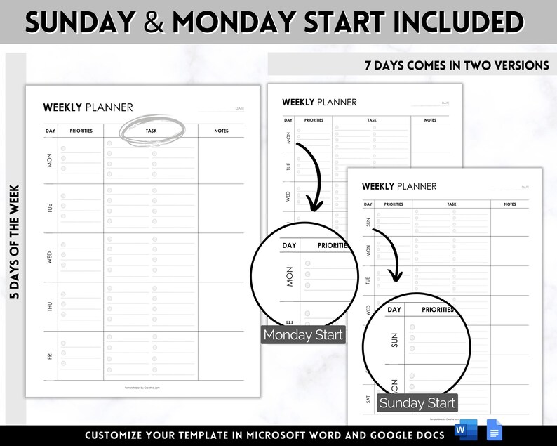 EDITABLE Weekly Schedule Weekly Planner Templates Week at a - Etsy