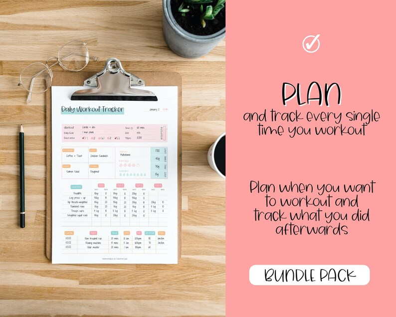 Workout Planner, Fitness Journal, Exercise Tracker, Printable Weight ...