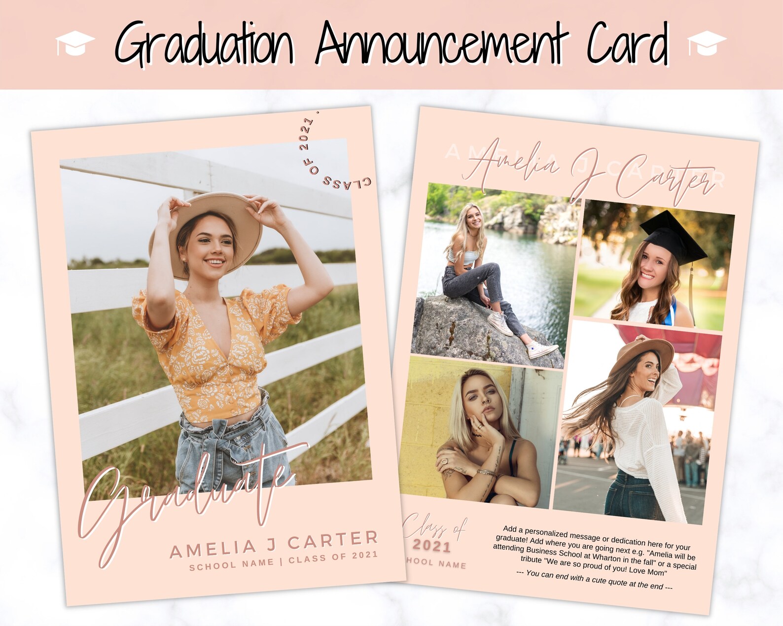 Graduation Announcement Card Template Senior & High School | Etsy