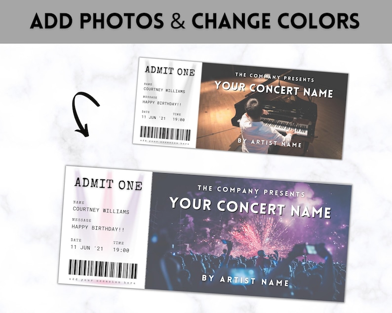 Concert Ticket Template EDITABLE Surprise Getaway Gift - Etsy