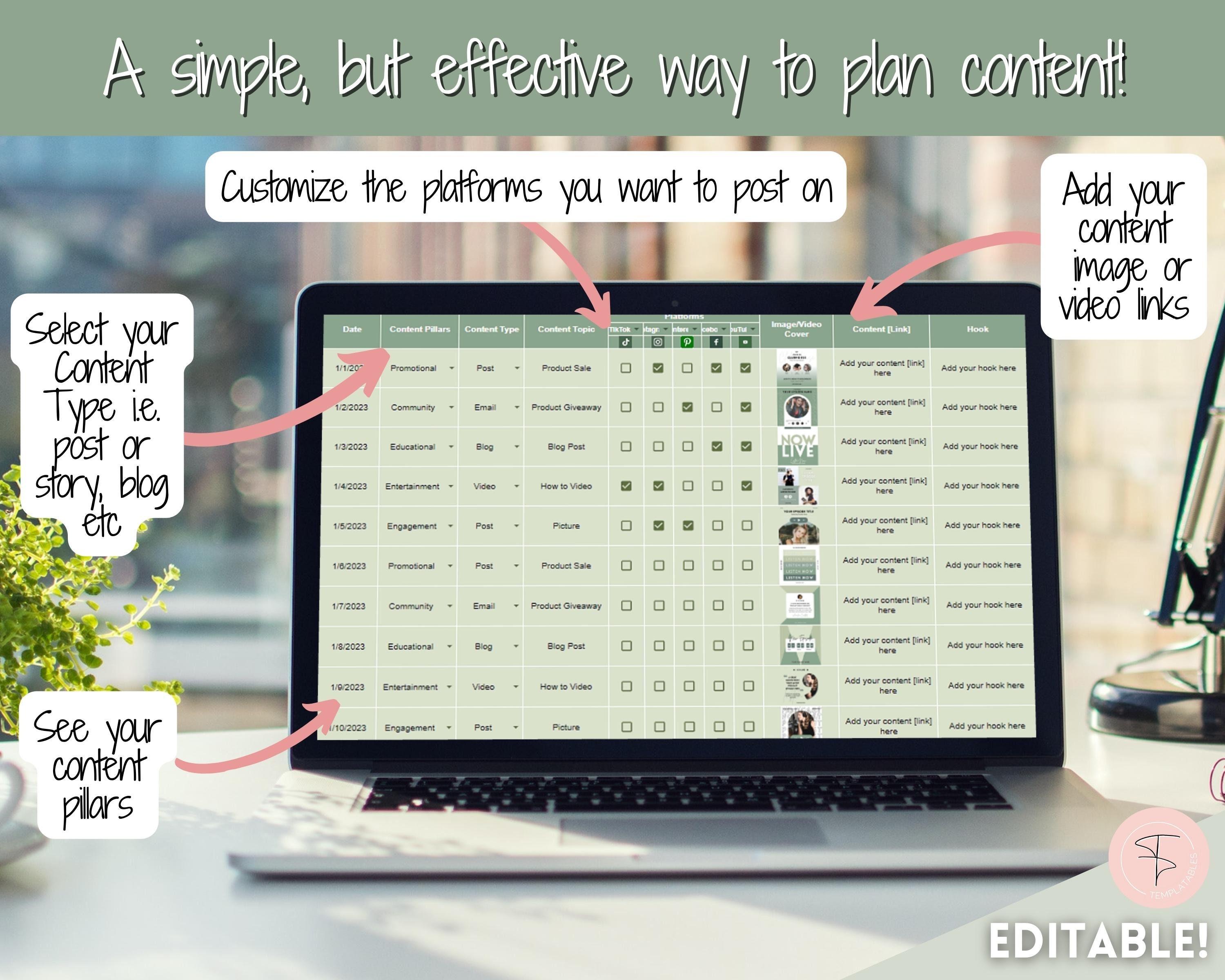 Social Media Content Calendar, Google Sheets Spreadsheet, Editable ...