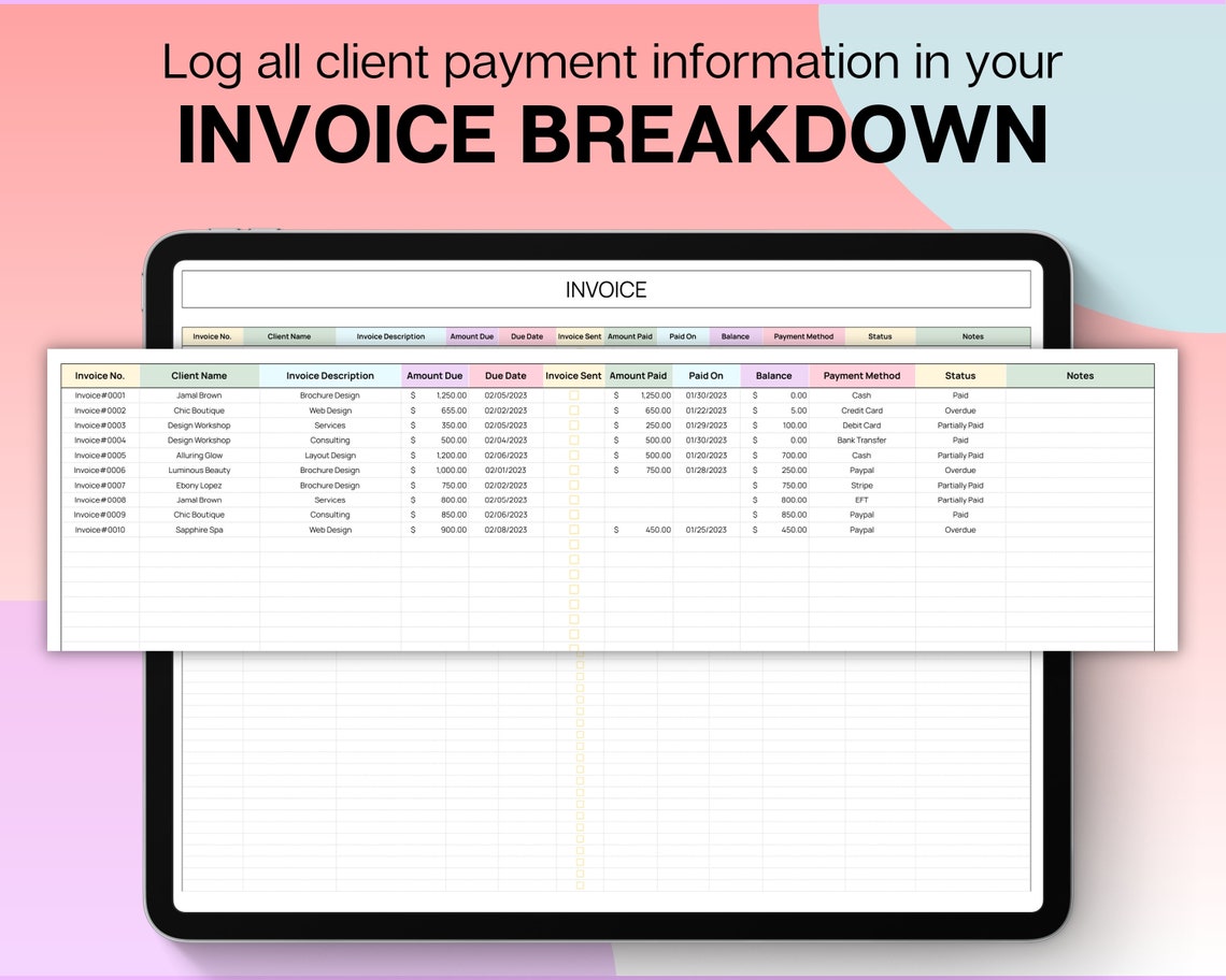 Invoice Tracker Spreadsheet, Small Business Invoice Tracking, Invoice ...
