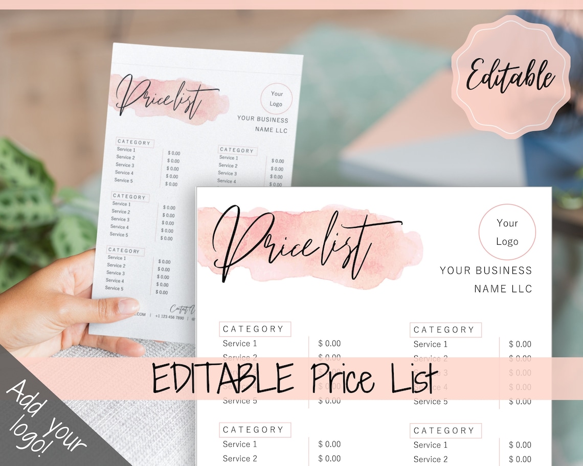 PRICE LIST Template Editable. Printable Price Sheet Price - Etsy