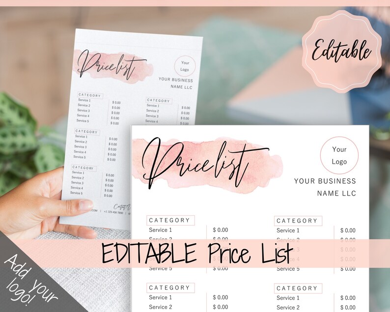 Editable PRICE LIST Template. Printable Price Sheet Price | Etsy