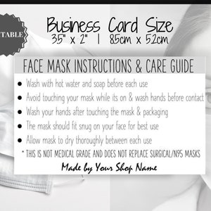 EDITABLE Face Mask LABEL Care Card, How to Handle Order Card, Face Mask ...