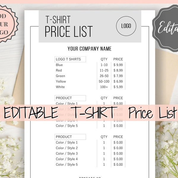 Price List for T Shirt - Etsy