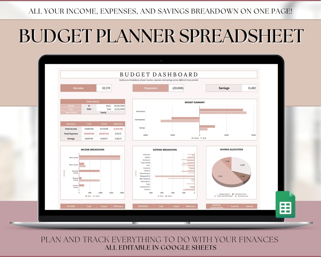BUDGET SPREADSHEET! Google Sheets Budget Planner, Easy Monthly Budget ...