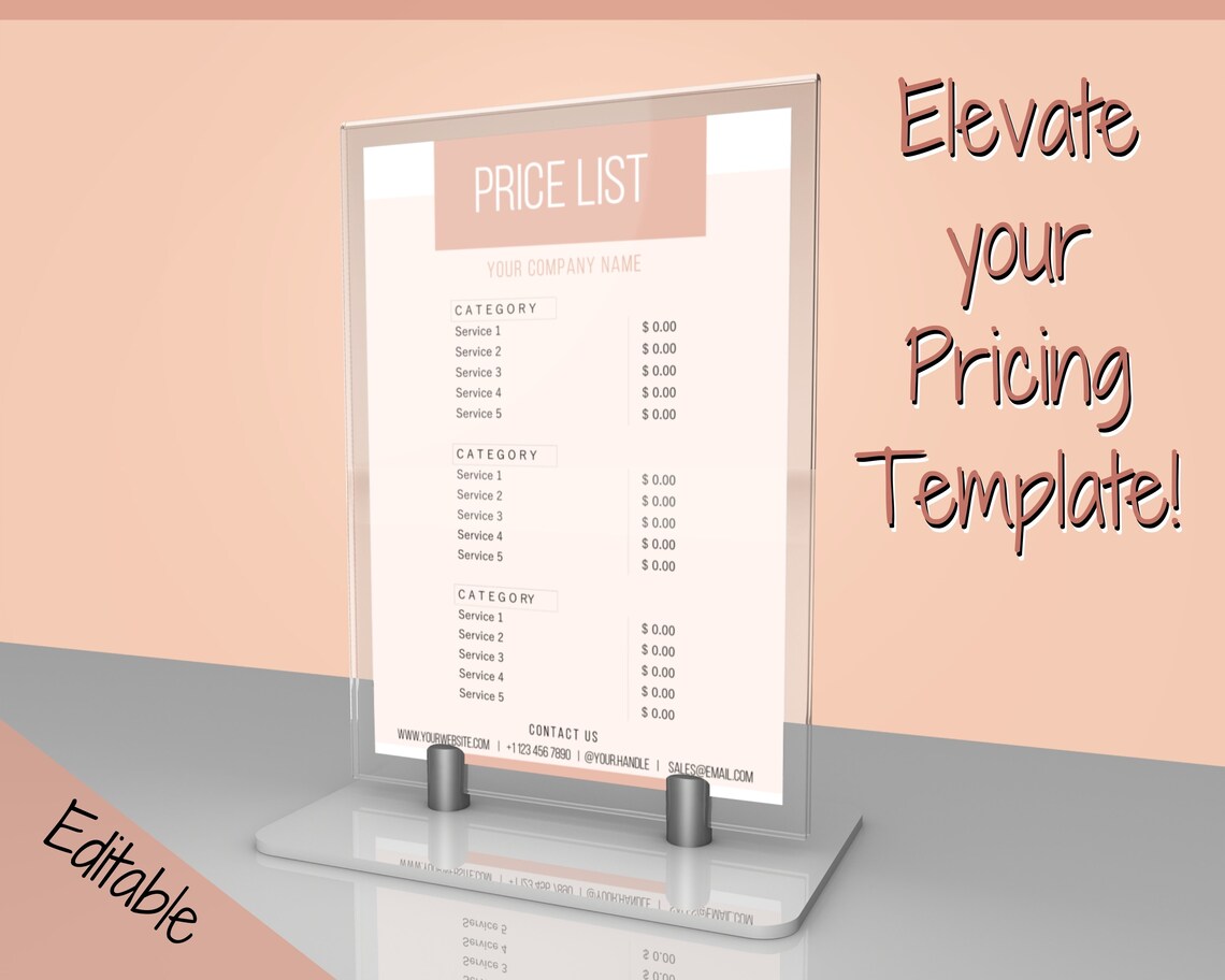 PRICE LIST Template Editable. Printable Price Sheet Price | Etsy UK