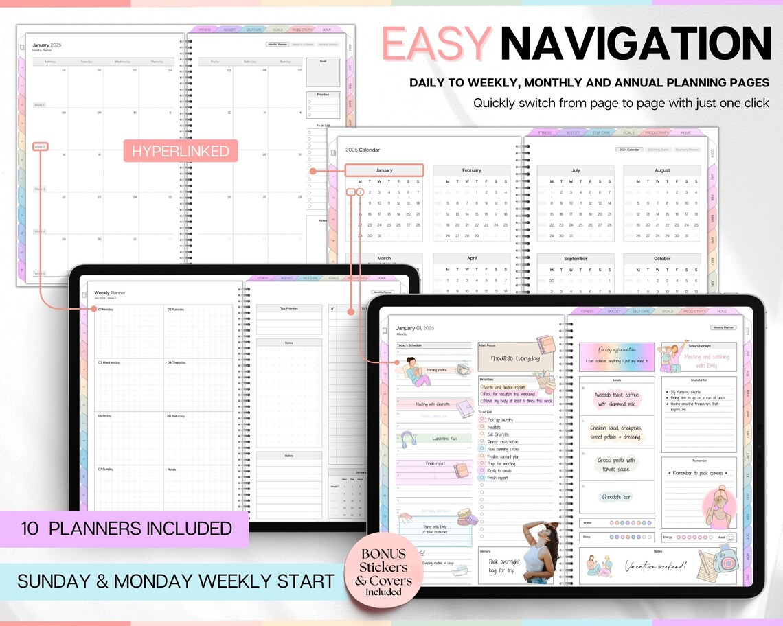 COLORFUL Digital Planner, 2025 Goodnotes Planner, Daily Weekly, Monthly ...