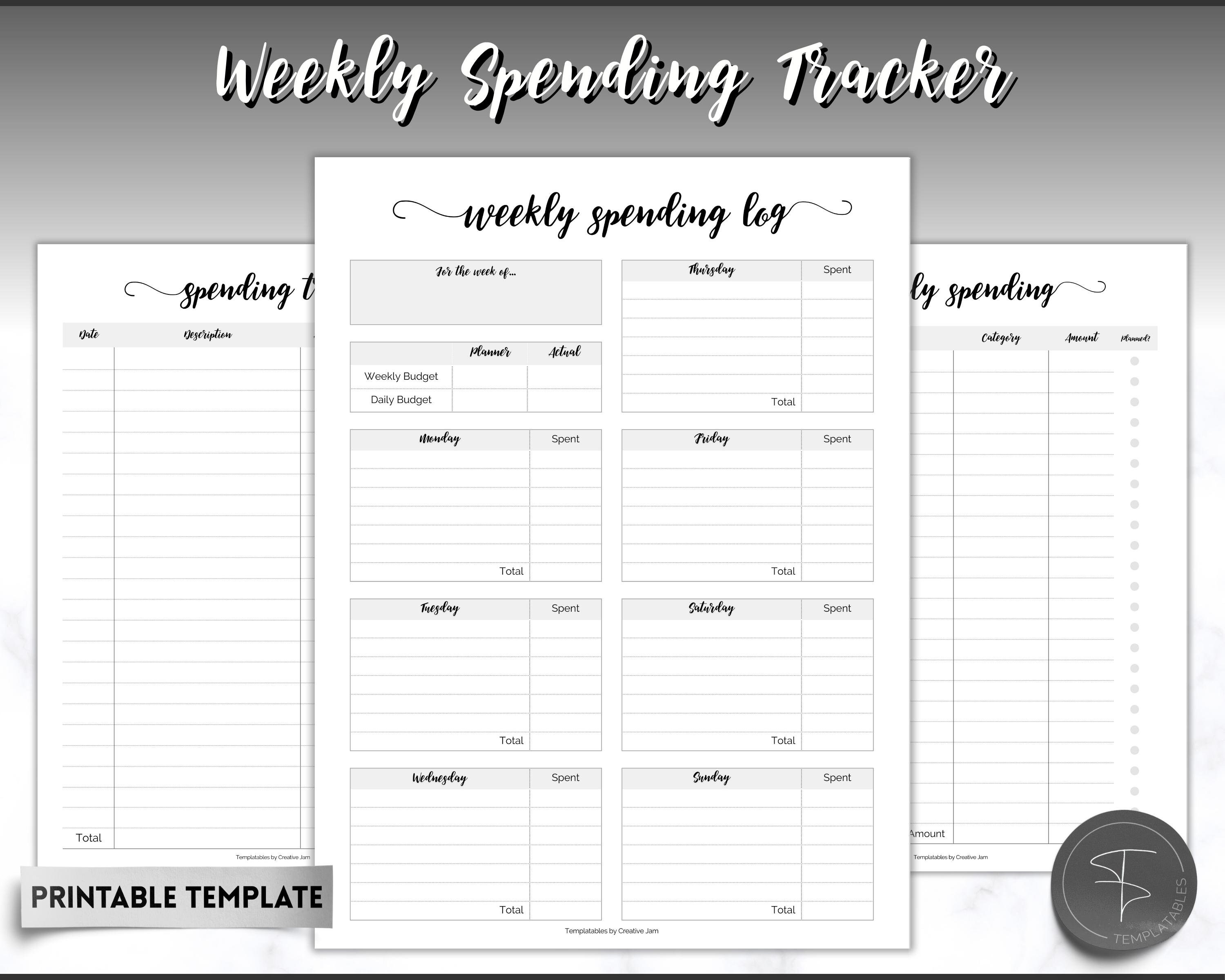 Weekly Spending Tracker, Printable Spending Log, Weekly Budget Planner ...
