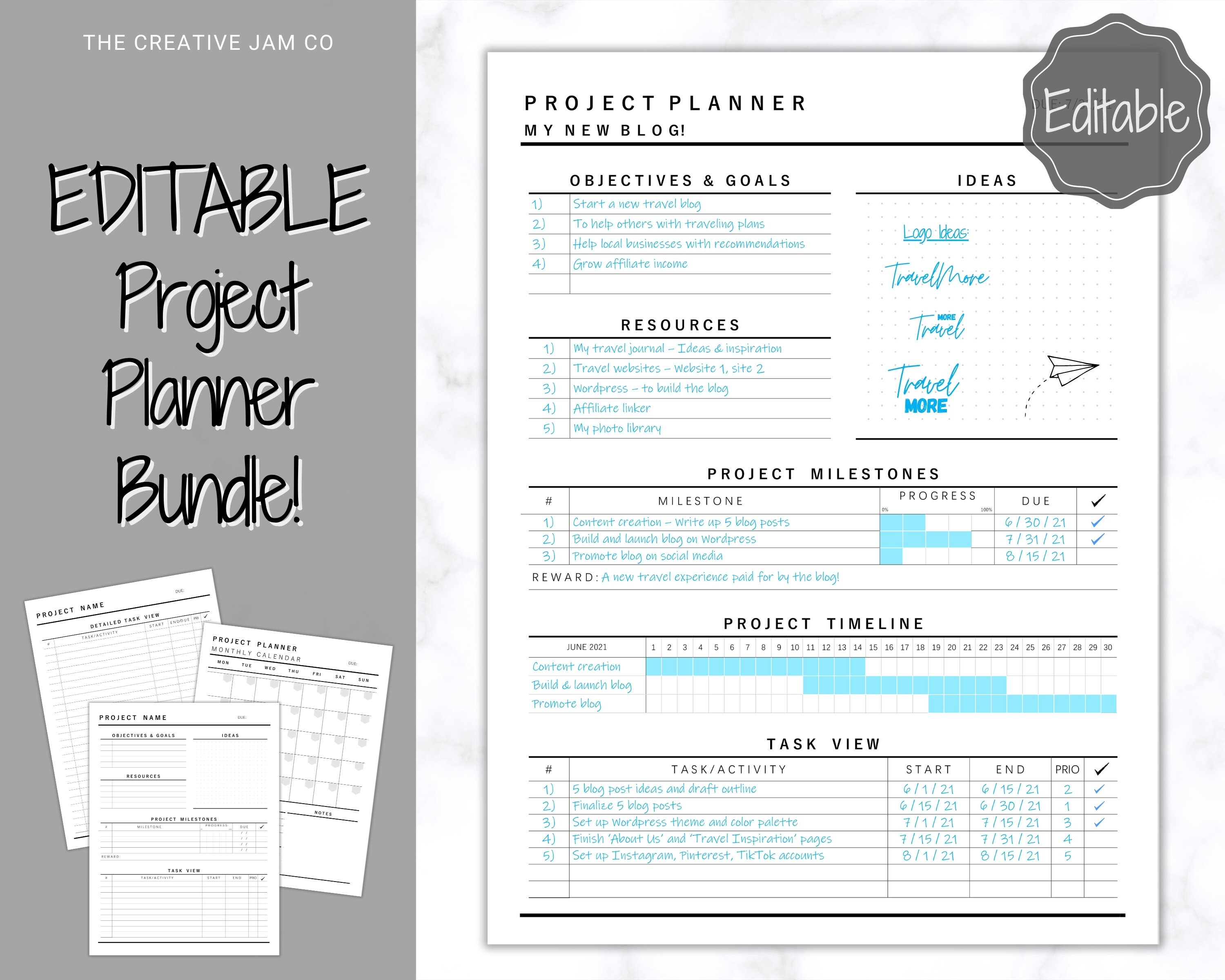 EDITABLE Project Planner Printable. Template BUNDLE, Work, Business ...