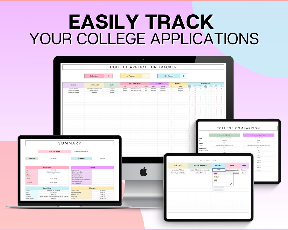 College Application Planner, College App Tracker Spreadsheet, College ...
