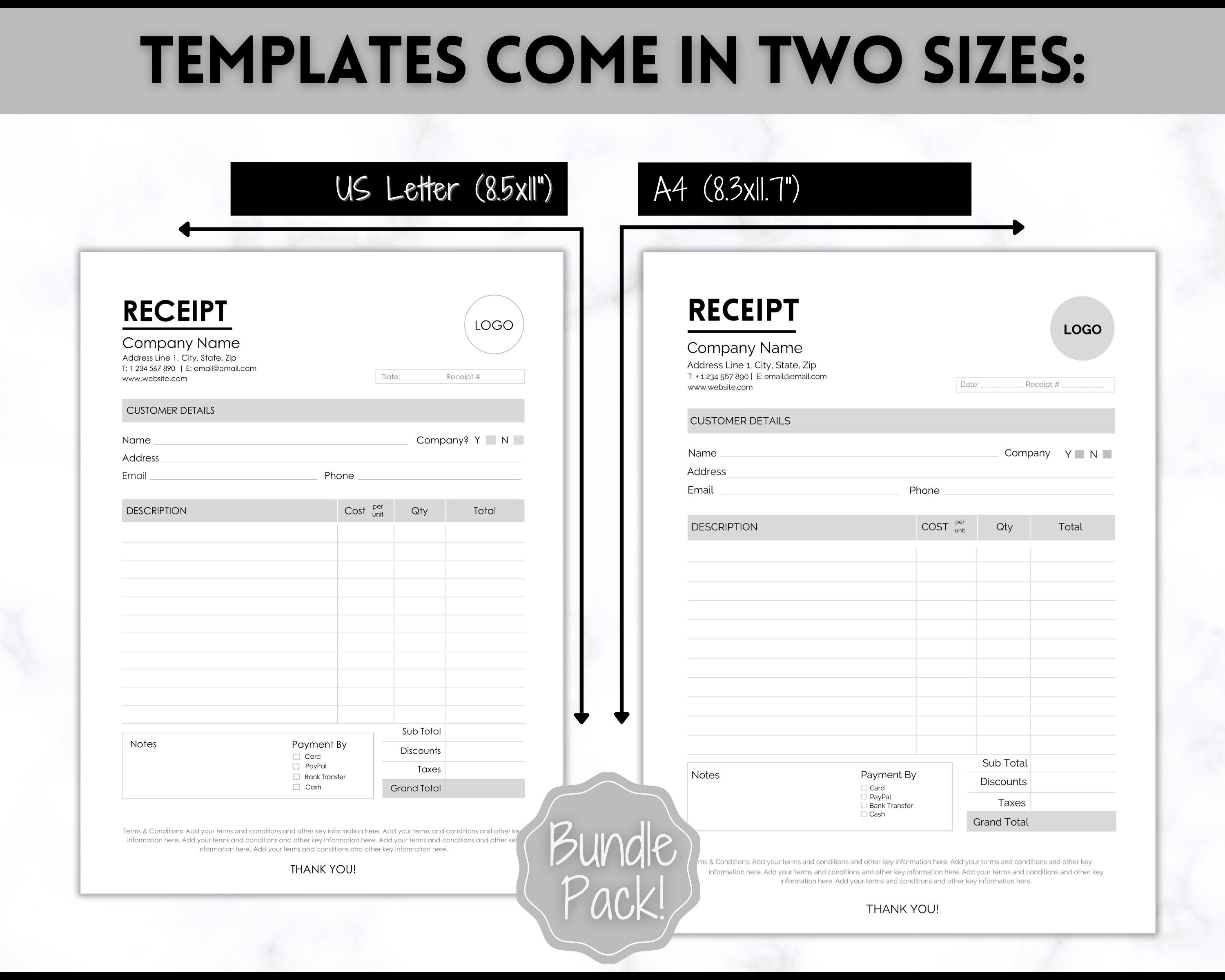 Small Business Receipt Template EDITABLE Receipt Form - Etsy Singapore