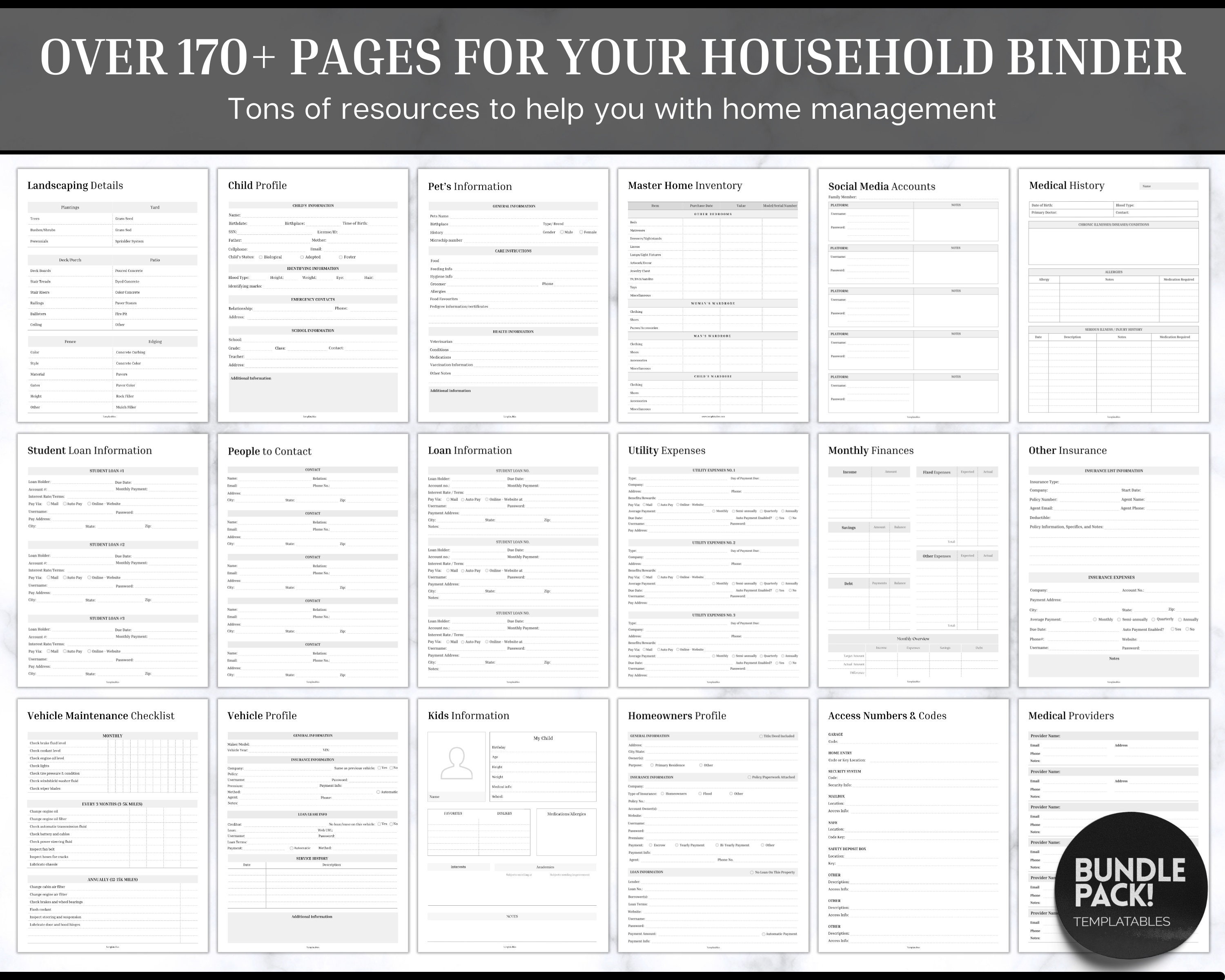 The ULTIMATE Home Management Binder Bundle! 170pg Household Planner ...