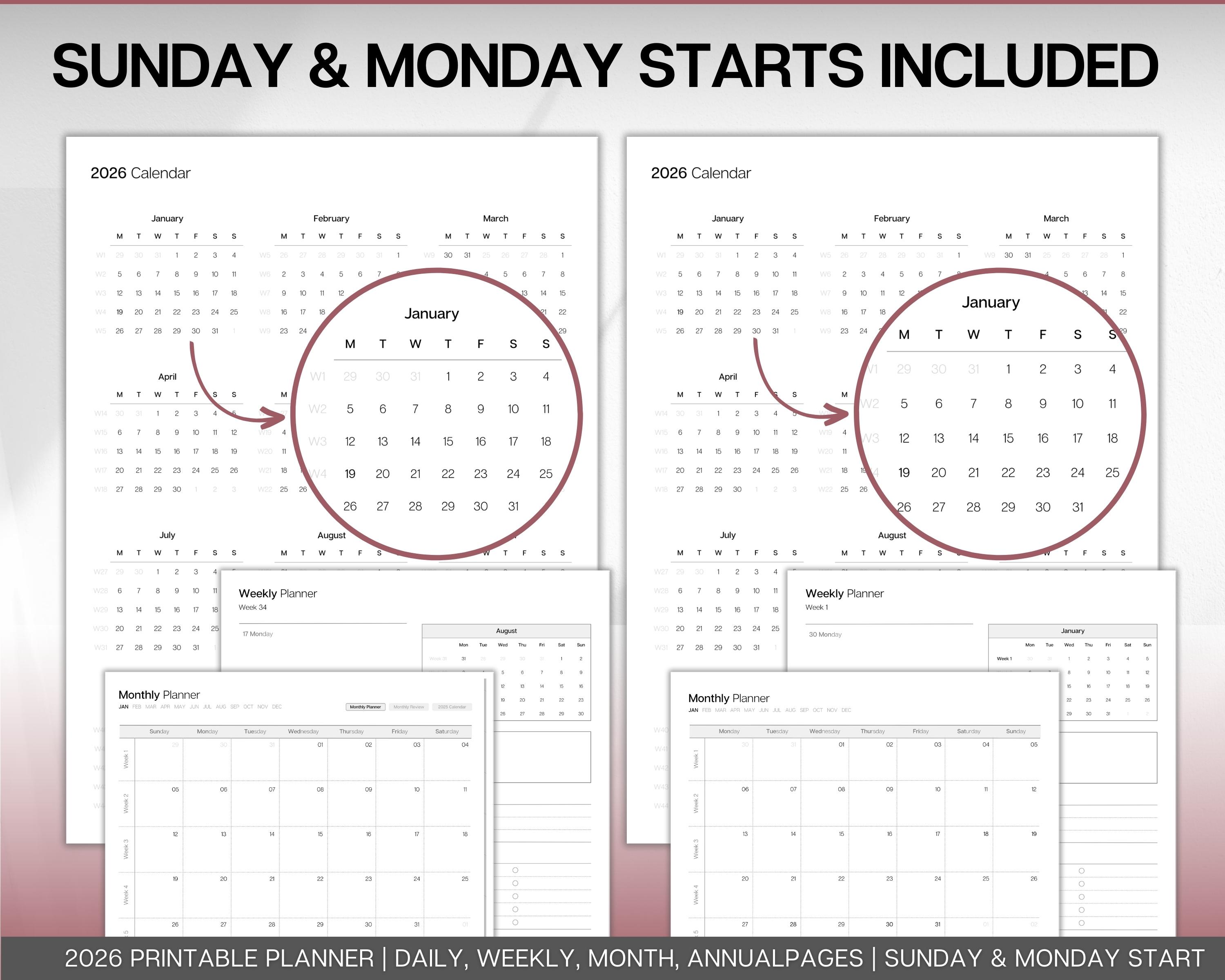 2026 Planner, DATED 2026 Printable Planner, Daily, Weekly, Monthly ...