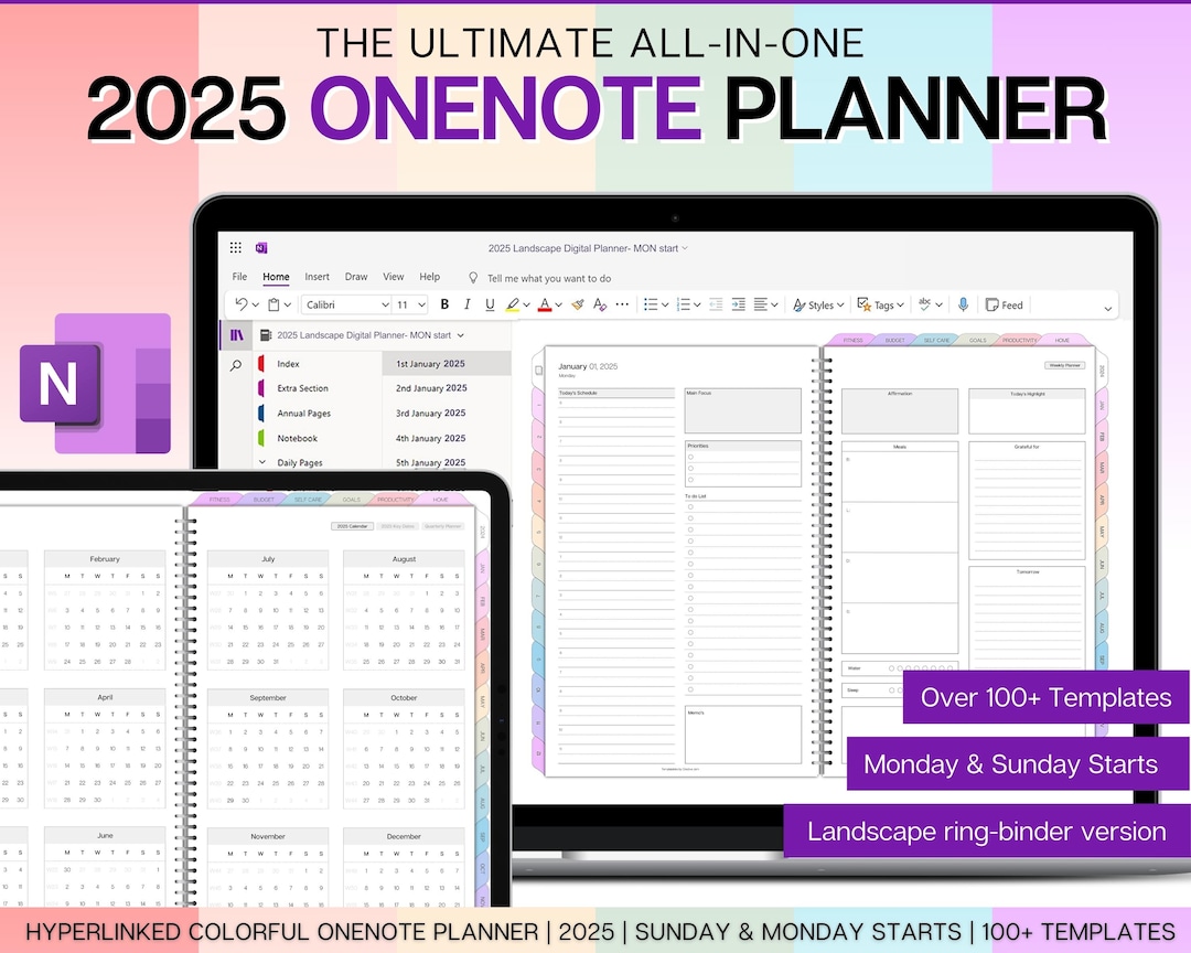 Onenote Planner, 2025 Digital Planner, Onenote Template, Daily, Weekly ...