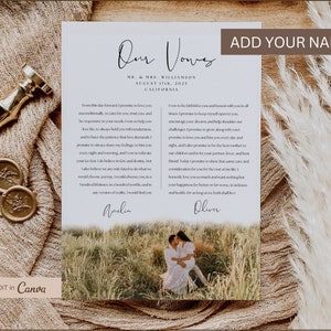 Wedding Vows Wall Art Print, EDITABLE His and Hers Vows Template, First ...
