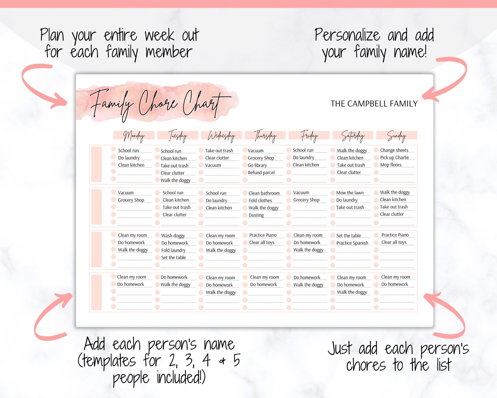Weekly Family Schedule, Family Chore Chart, Editable Family Planner ...