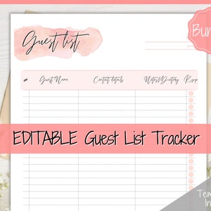 Guest List Tracker, Editable Guest List Template With RSVP, Party ...